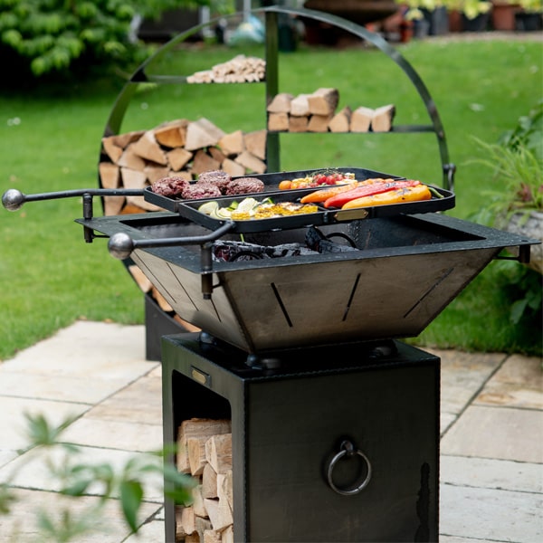 Box-Tower-with-Log-Store-Firepit-Lifestyle-lit-with-food-Firepits-UK ...